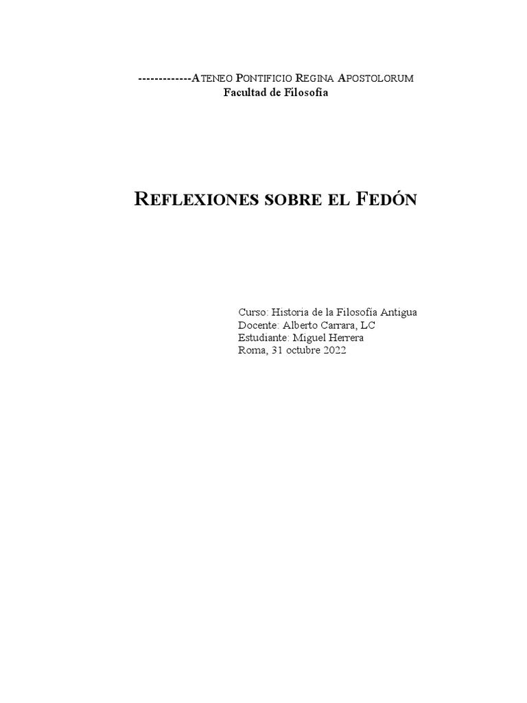 Fedon Reflexion III | PDF | Platón | Alma
