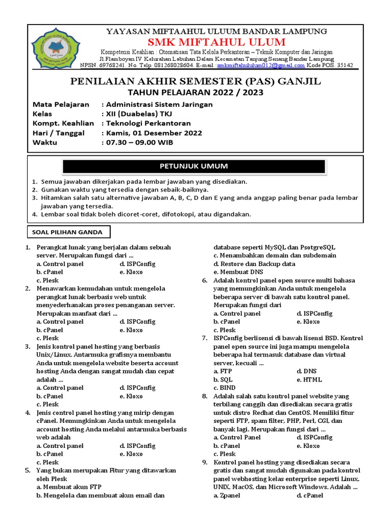 Soal ASJ XII 2022 - 2023 | PDF | Komputer