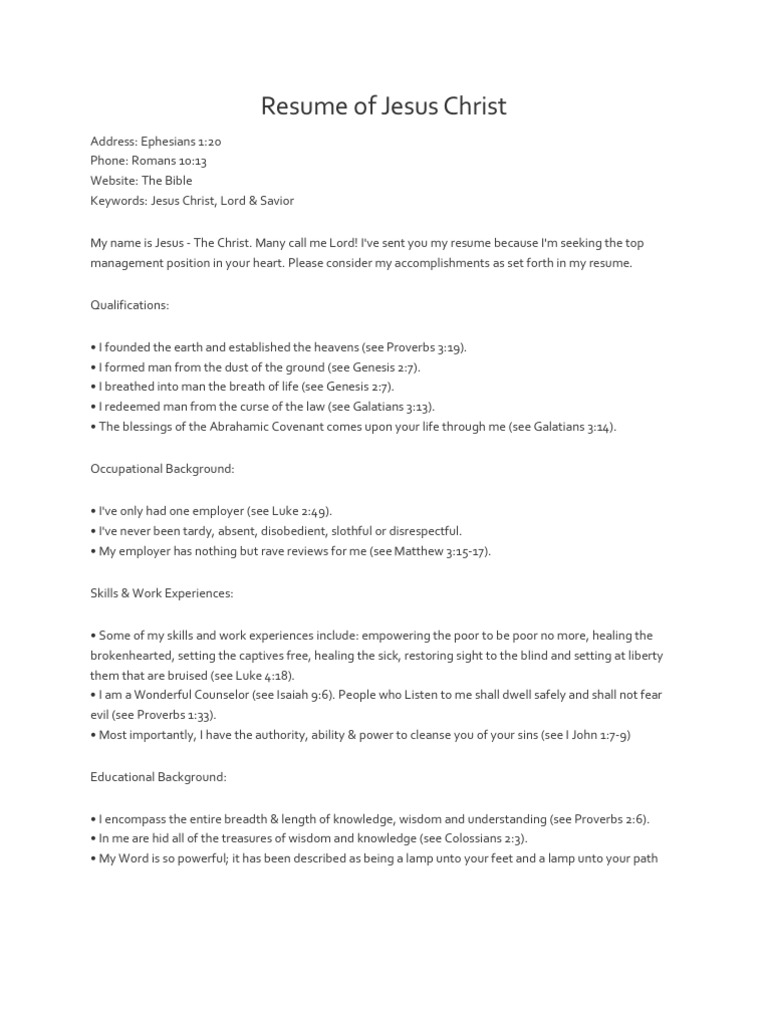 Resume of Jesus Christ | PDF