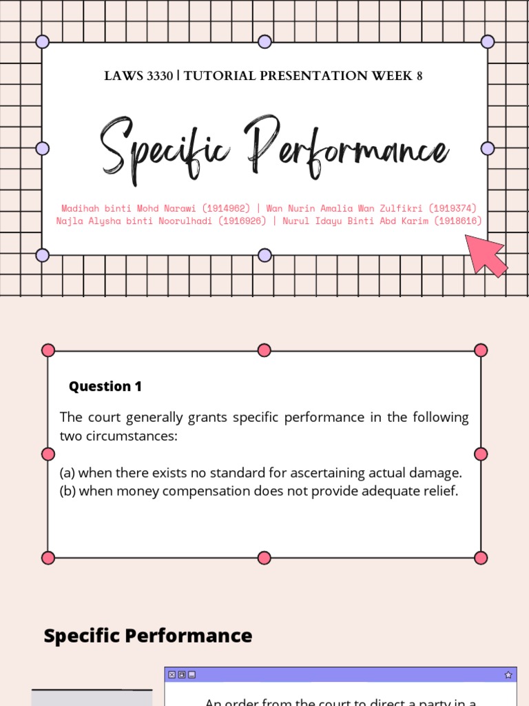 Specific Performance in Law | PDF | Specific Performance | Legal Remedy