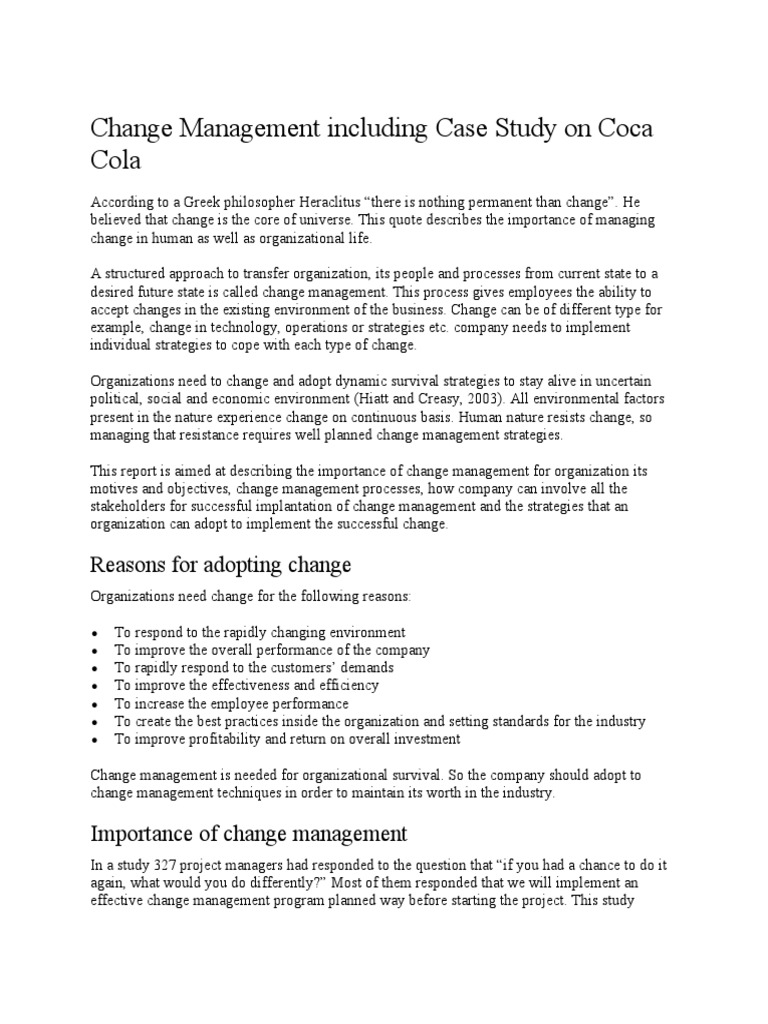 Coca Cola - Case Study | PDF | Change Management | Coca Cola
