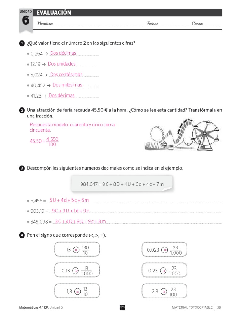 Matemáticas 4º Primaria Mas Savia Examenes Unidad 6 | Descargar gratis ...