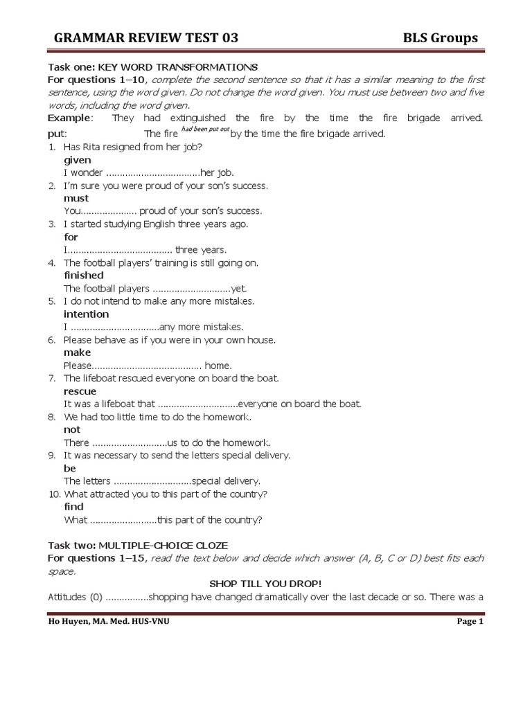 Grammar Review Test 03 | PDF