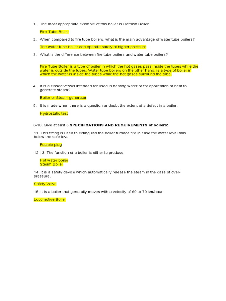 Steam Boiler Quiz Questions | PDF | Science & Mathematics