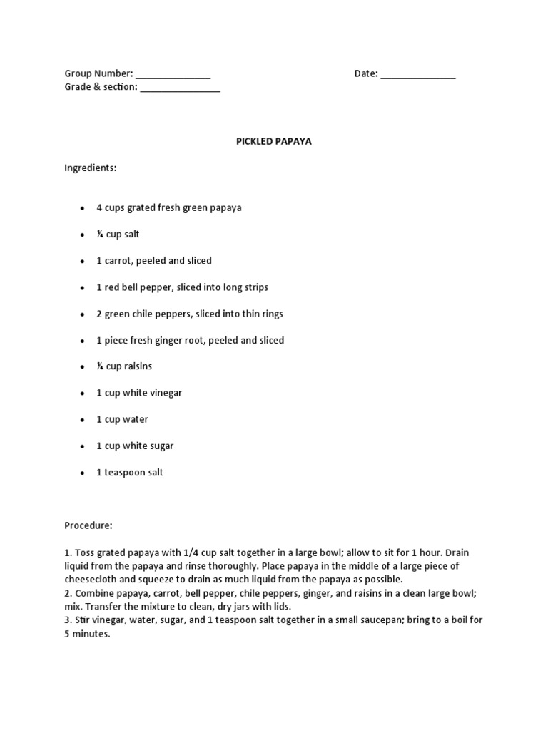 Pickled Papaya | PDF | Pickling | Vinegar