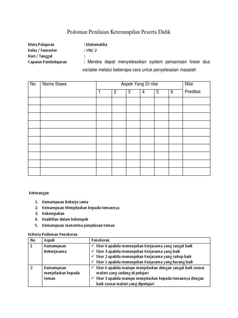Rubrik Penilaian Kelompok | PDF