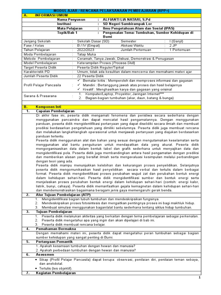 Modul Ajar Ipas Kls IV Sms 1 | PDF | Karier & Perkembangan