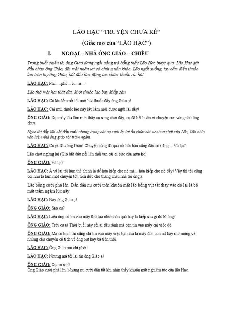 Lão Hạc "Truyện Chưa Kể" (Giấc mơ của "LÃO HẠC") : I. Ngoại - Nhà Ông Giáo - Chiều | PDF