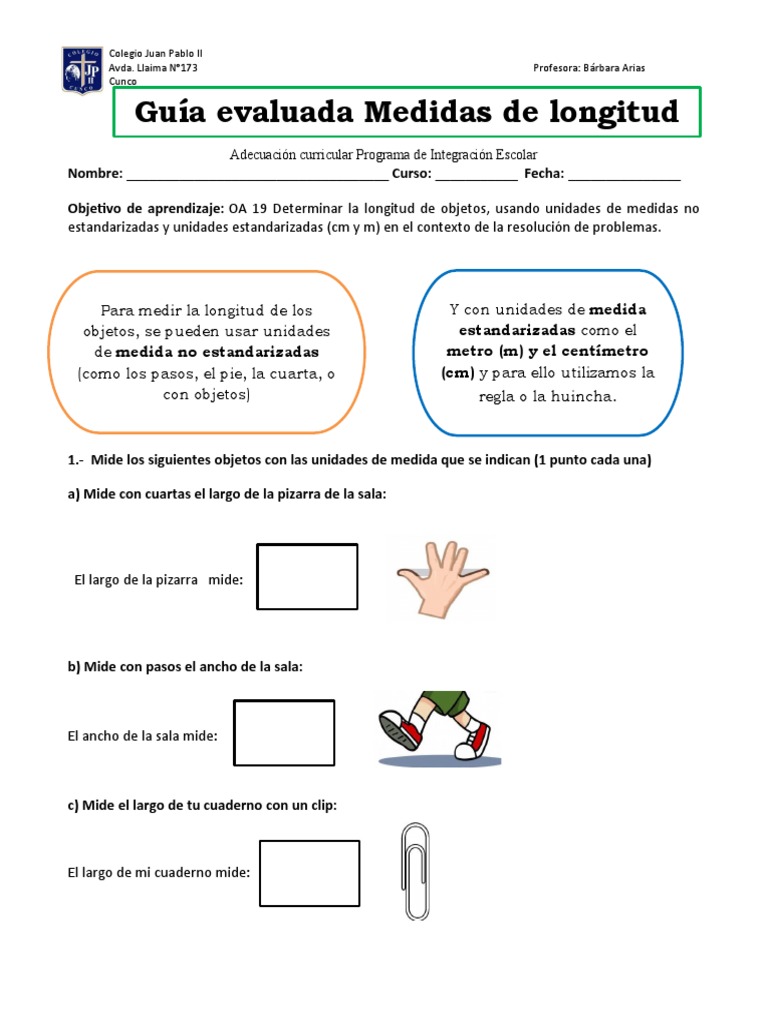 Guia Medidas de Longitud 2° Basico | PDF | Aprendizaje | Cognición
