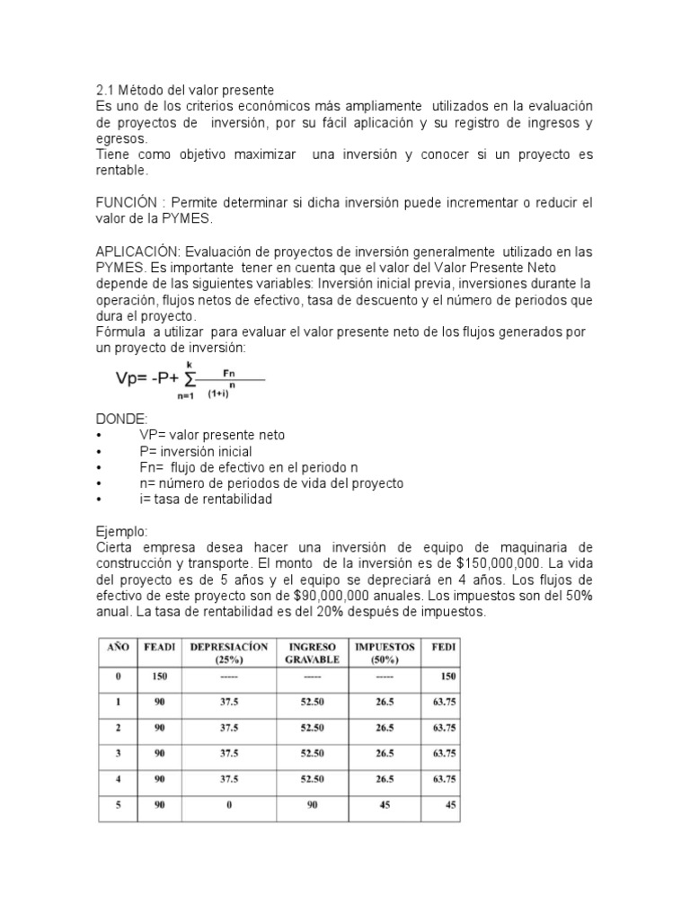 Método Del Valor Presente | PDF | Valor presente neto | Inversiones