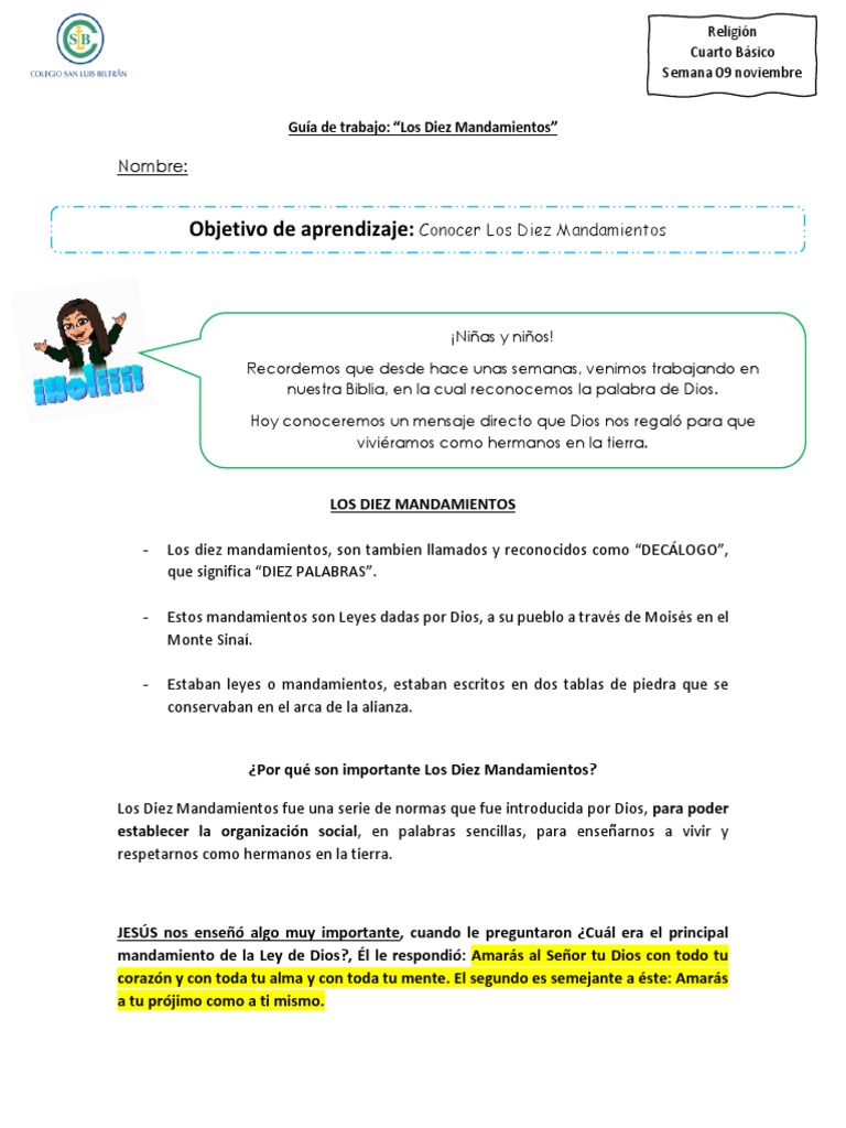 Los Diez Mandamientos 4to Básico | PDF | Religión y espiritualidad