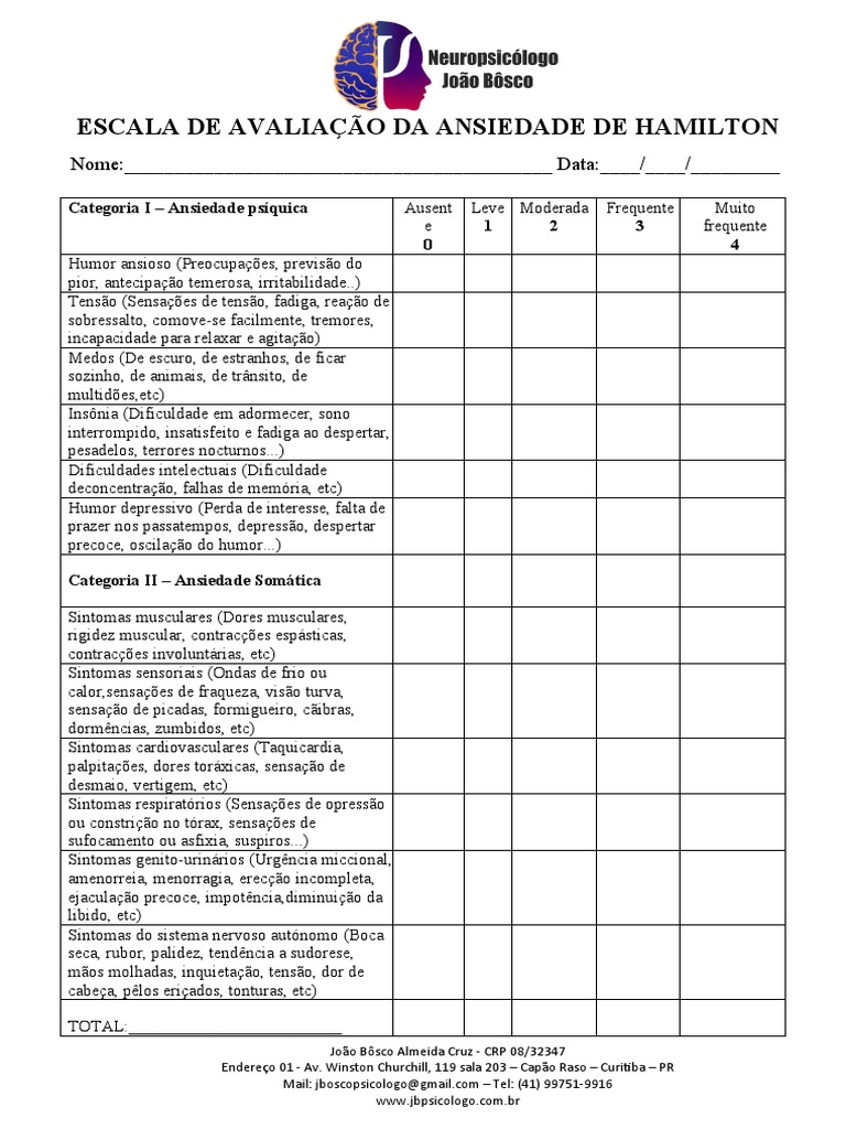 Escala de Avaliação Da Ansiedade de Hamilton | PDF | Ansiedade ...