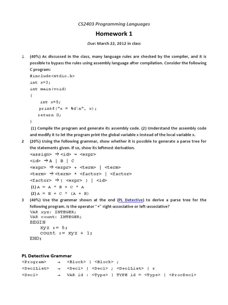 Homework 1: CS2403 Programming Languages | PDF