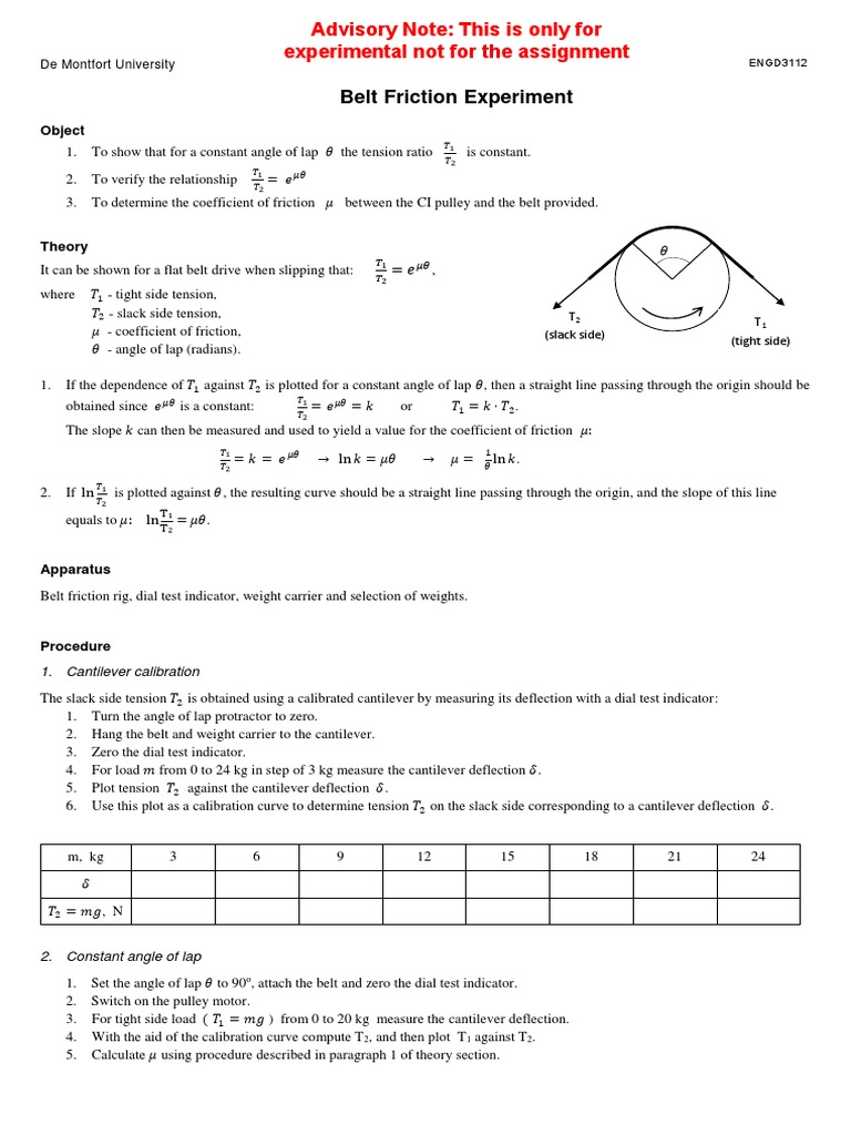Lab. Belt Friction | PDF | Belt (Mechanical) | Angle
