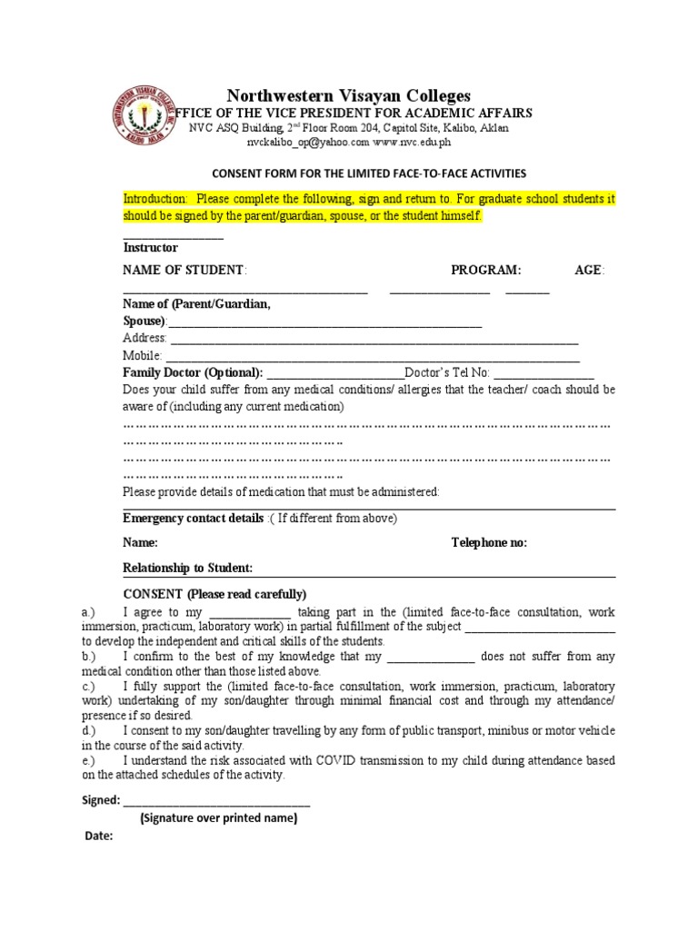 Maed Consent Form For The Limited Face To Face Activities | PDF ...
