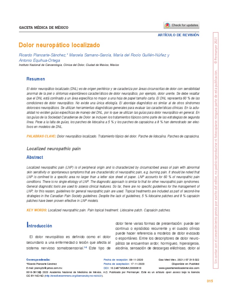 Dolor Neuropatico Localizado | PDF | Dolor | Antidepresivo