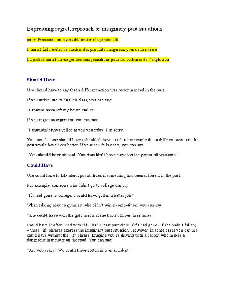 Expressing Past Regrets in English | PDF | Language Arts & Discipline