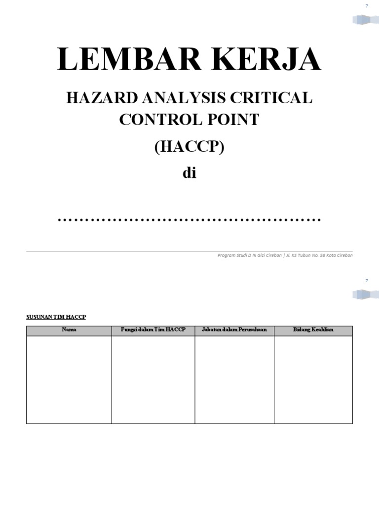 LEMBAR KERJA HACCP Penyelenggaraan Makanan Massal | PDF