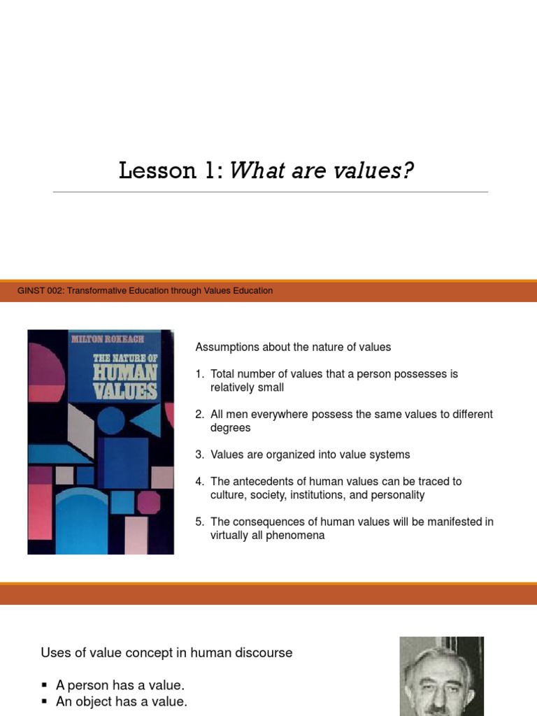 Lesson 1 - What Are Values | PDF | Self Esteem | Metaphysics Of Mind