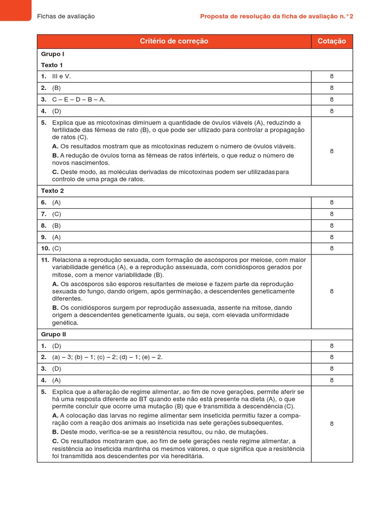 Odis11 Ficha Avaliacao 2 Sol | PDF | Reprodução sexual | Mutação