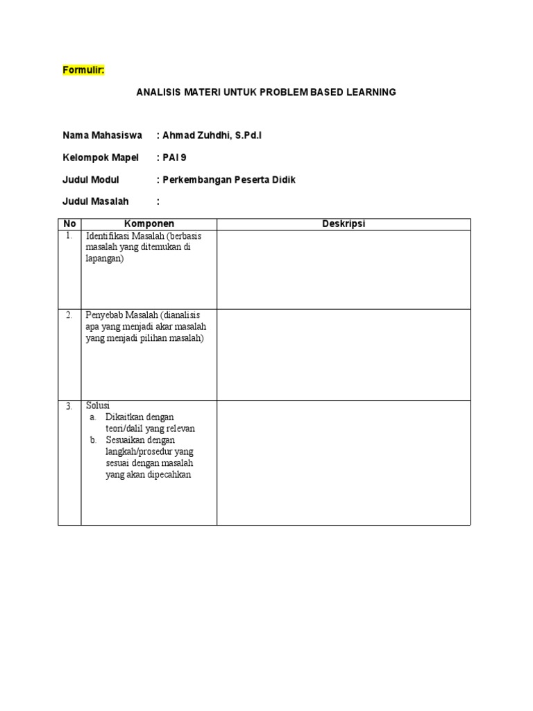 Analisis Materi Untuk Problem Based Learning | PDF