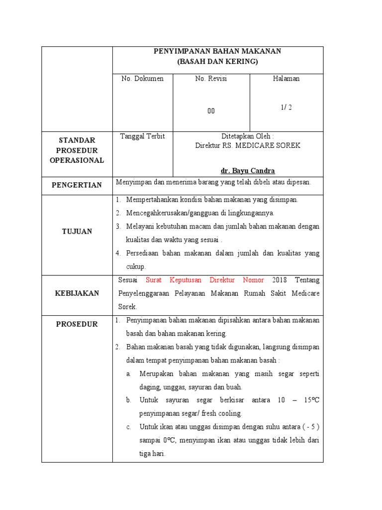 08 Spo Penyimpanan Bahan Kering Dan Basah | PDF