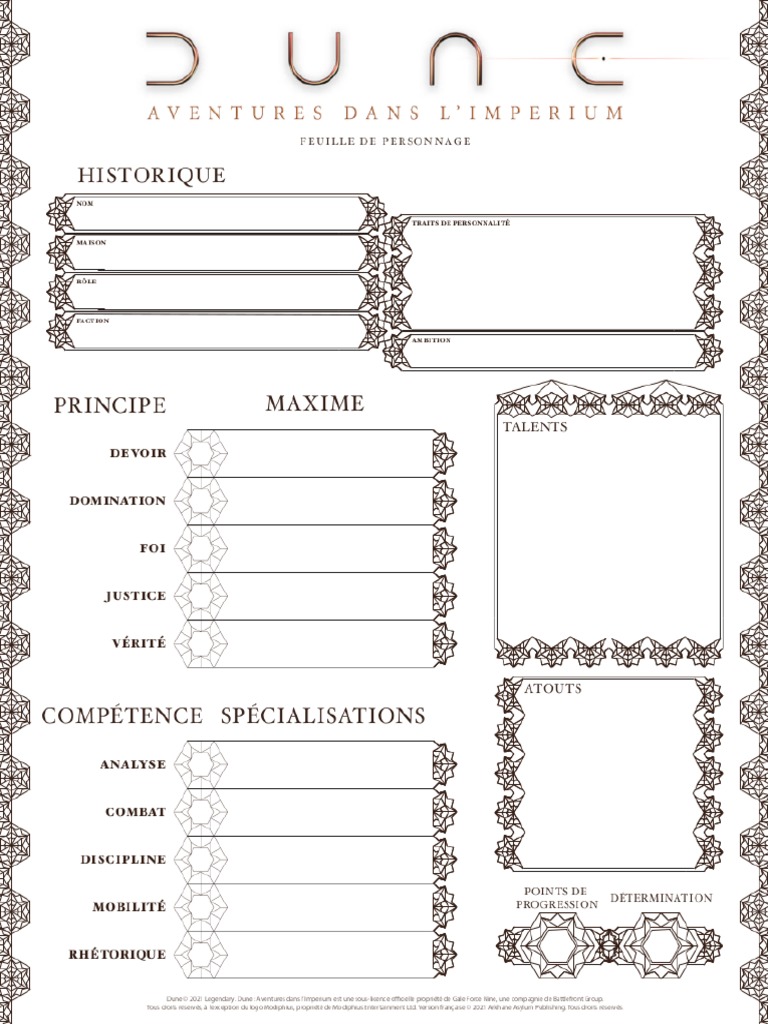 Dune - Fiches de Personnage Et Maison 2 | PDF