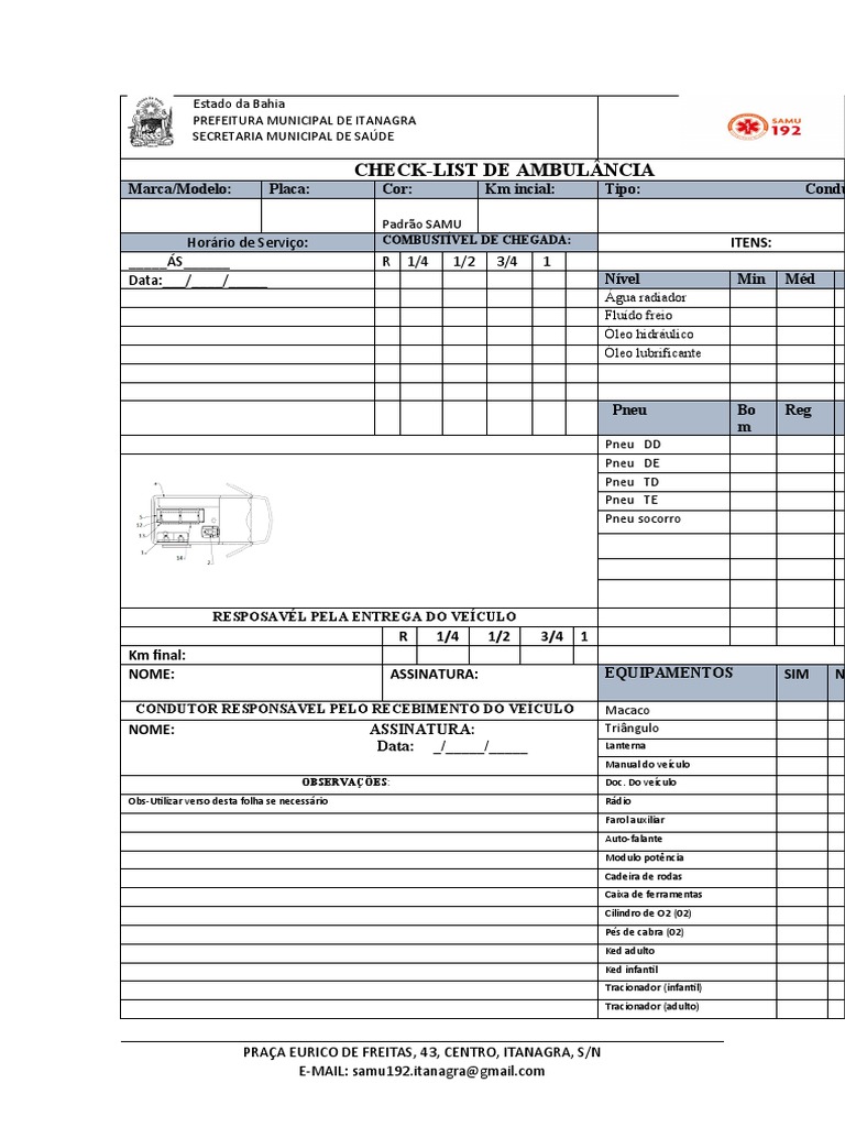 Check-List de Ambulancia Samu 192 Atual | PDF | Indústria automobilística | Tecnologia de veículos