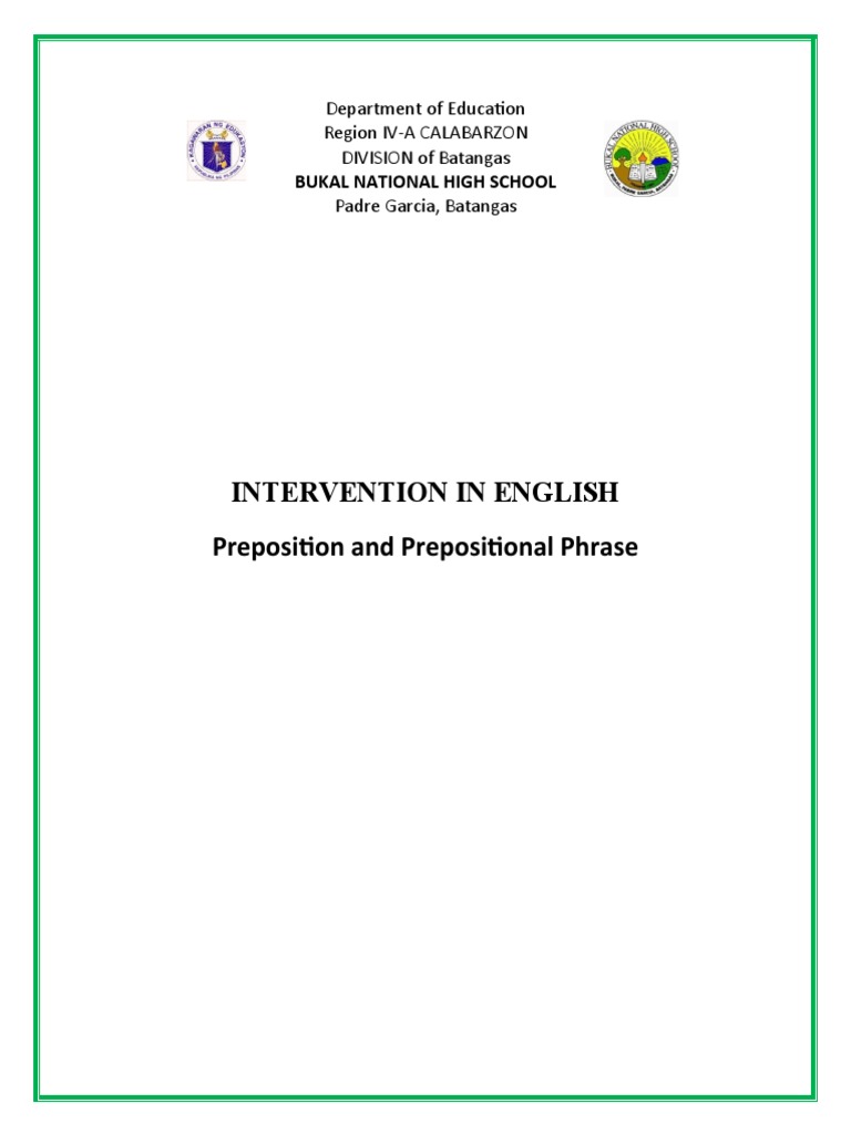 INTERVENTION MATERIAL IN ENGLISH-Preposition | PDF | Preposition And Postposition | Adverb