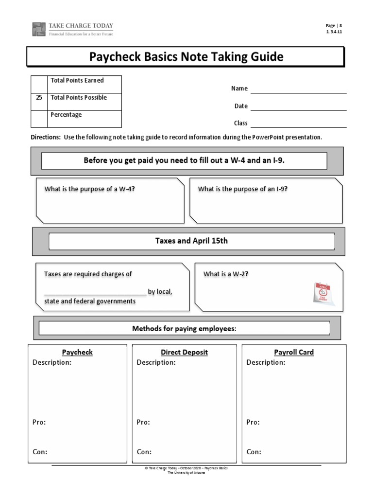Paycheck Basics Notetakingguide 1.3.4.L1 | PDF
