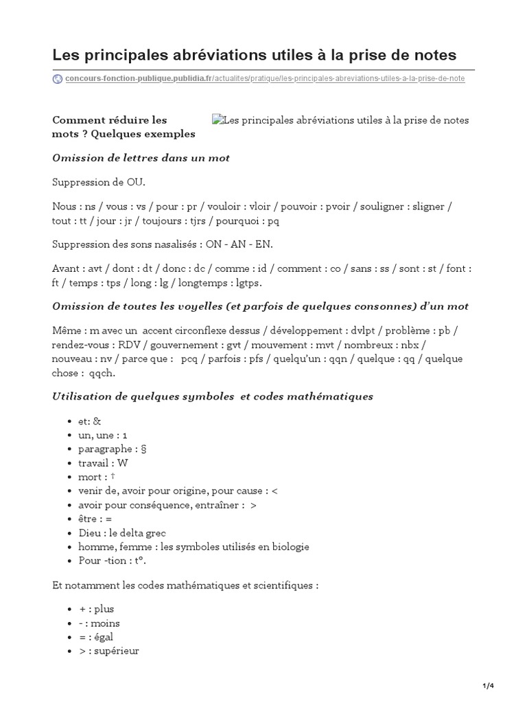 Les Principales Abréviations Utiles À La Prise de Notes | PDF ...