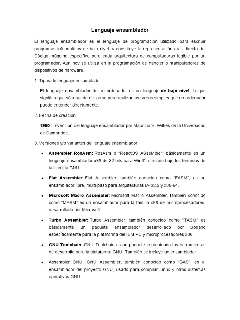 Lenguaje Ensamblador | Descargar gratis PDF | Lenguaje ensamblador | Ñu