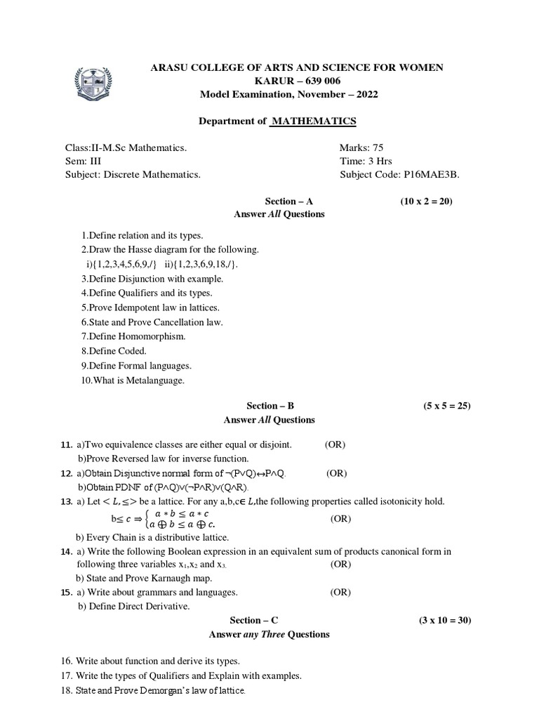 Model Exam QP Format-1 | PDF | Function (Mathematics) | Boolean Algebra