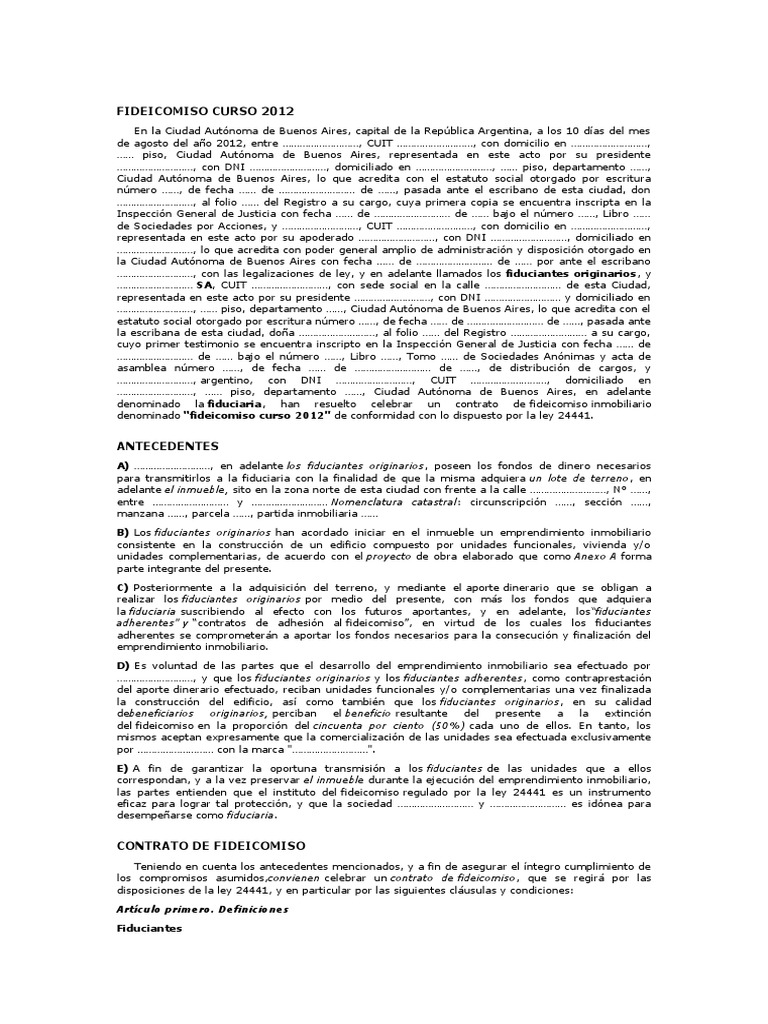 FIDEICOMISO de Construccion Modelo | Descargar gratis PDF | Ley de fideicomiso | Ley común