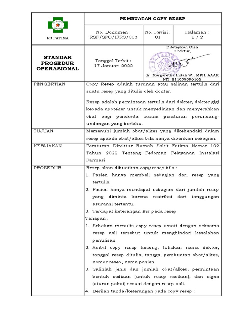 Prosedur Pembuatan Copy Resep Medik | PDF | Pengembangan Diri