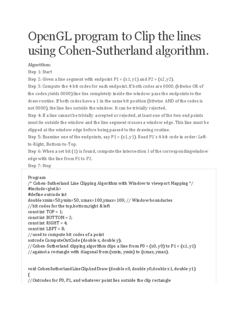Cohen Sutherland Line Clipping Algorithm Pdf Algorithms And Data Structures Computing 8598