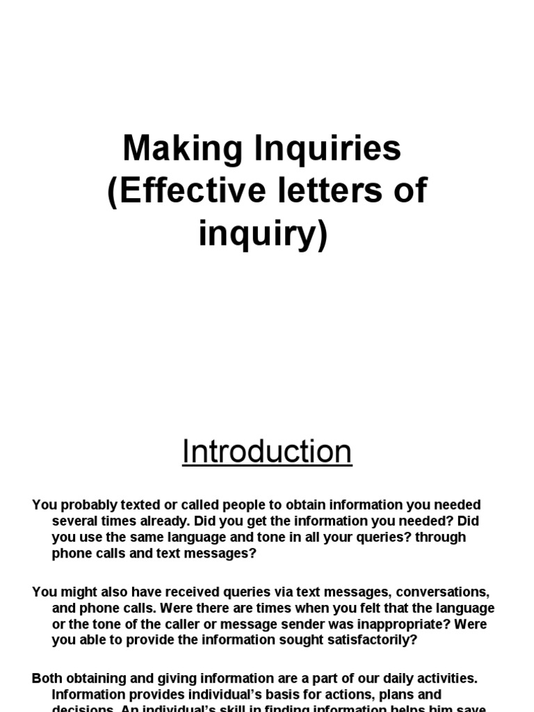 Making Inquiries | PDF | Inquiry | Information