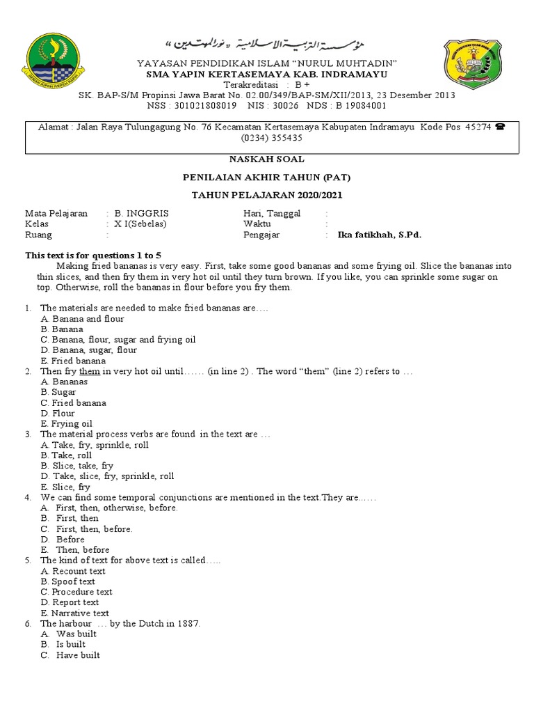 Soal Pat B.ing 11 | PDF | Elephant