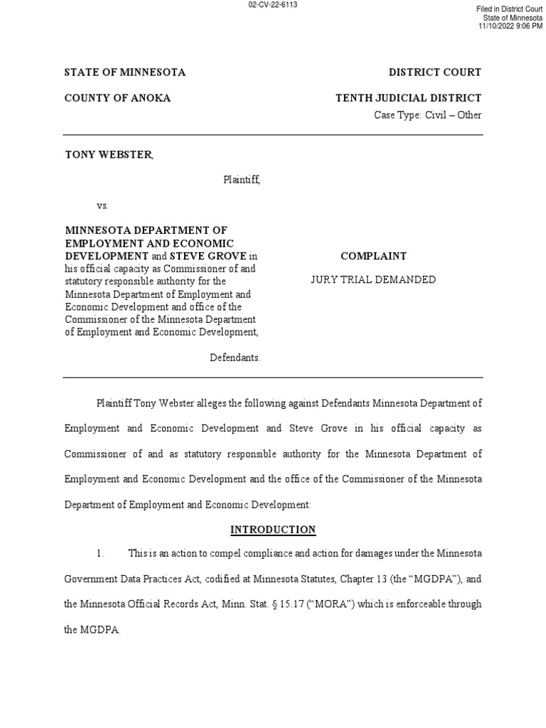 Webster V DEED Complaint FINAL Accepted | PDF | Damages | Complaint