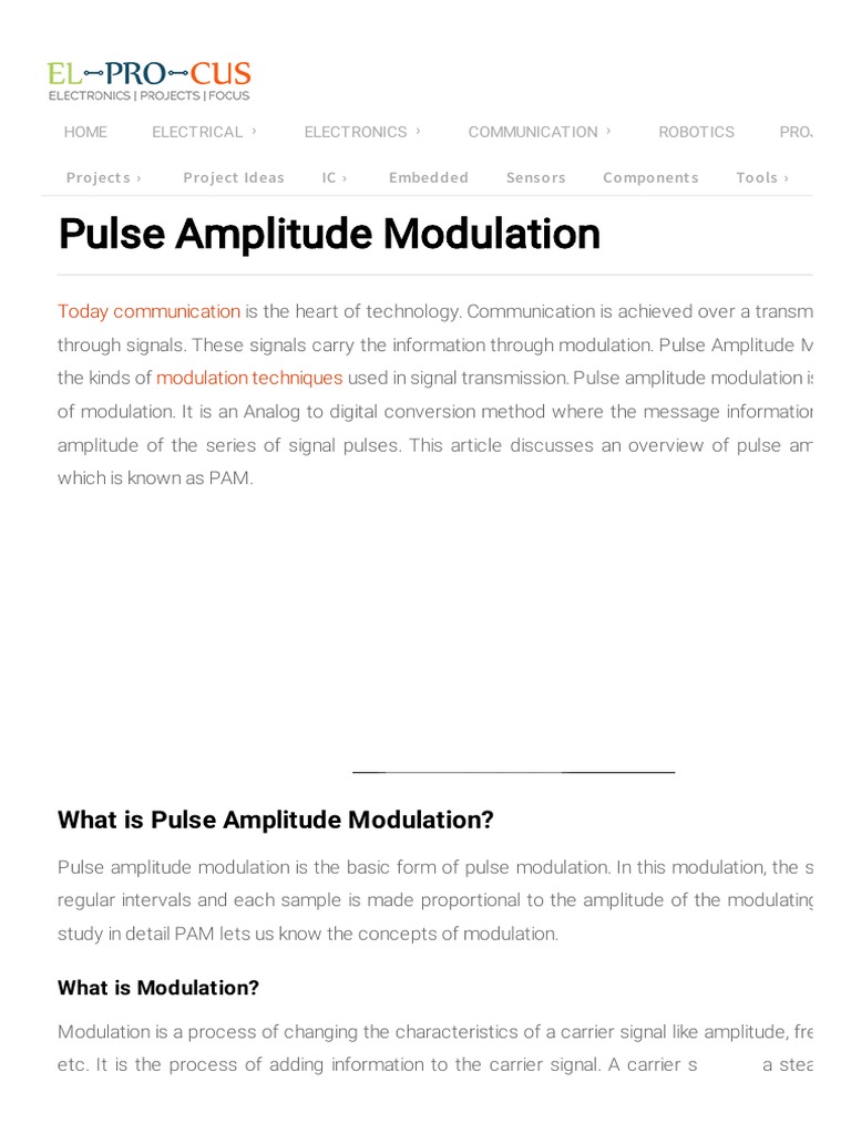 Pulse Amplitude Modulation (PAM) - Working, Types & Its Applications ...