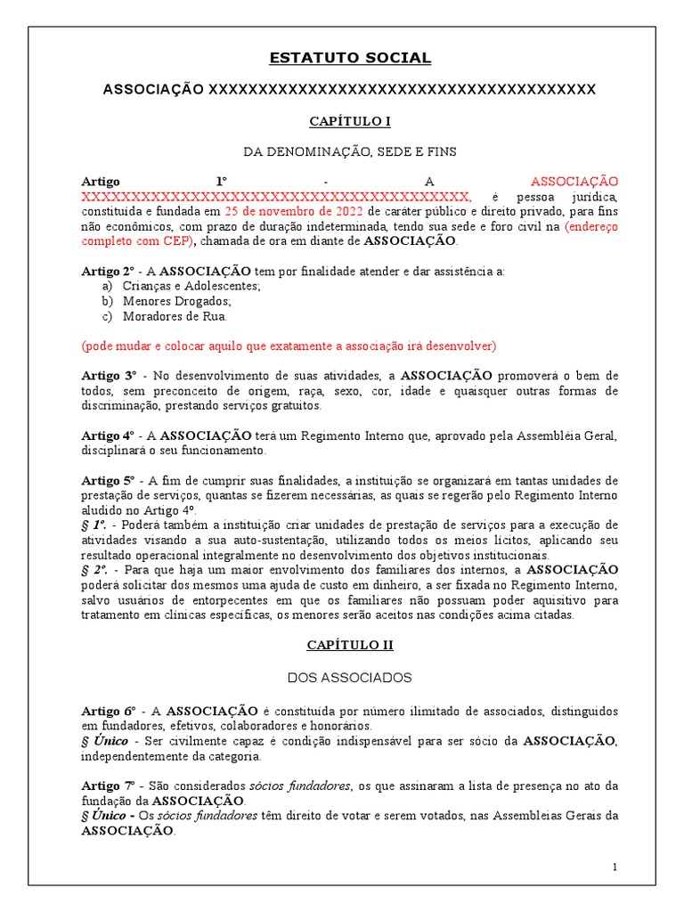 Estatuto da Associação Sem Fins Lucrativos | PDF | Conselho de ...