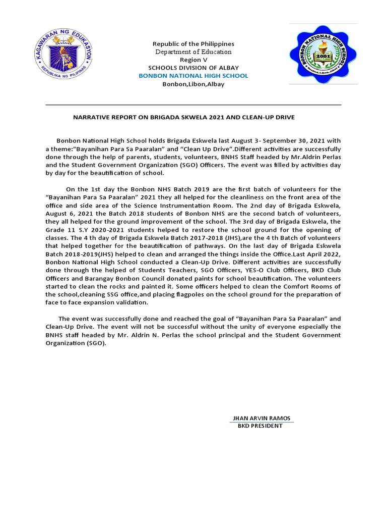 Brigada Skwela Narrative Report | PDF