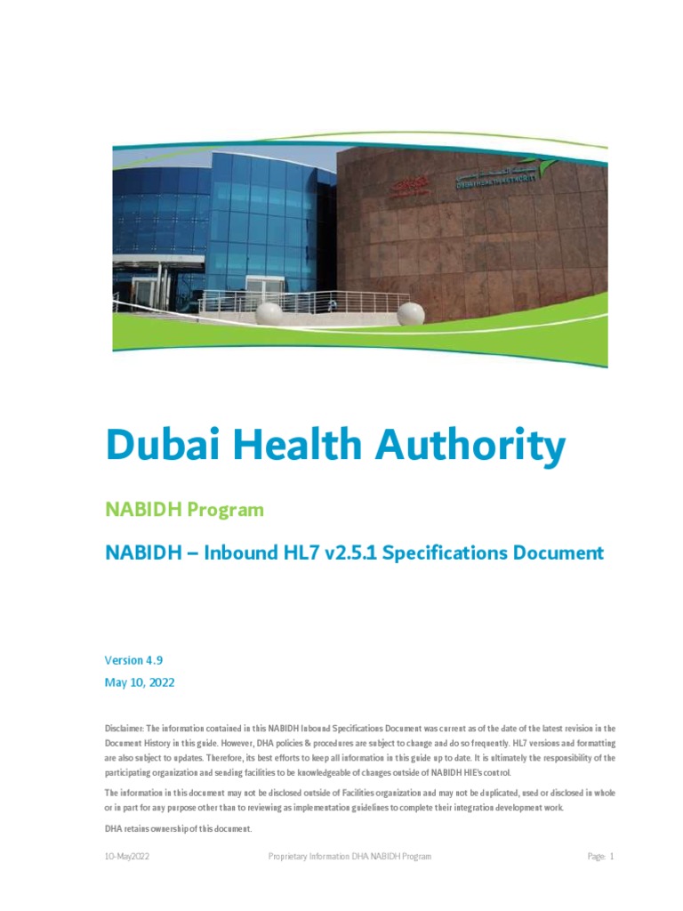 NABIDH Inbound HL7 v2.5.1 Specs | PDF