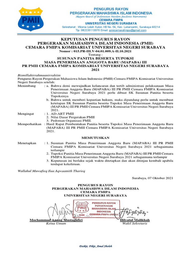 015 - SK Panitia Beserta Tupoksi MAPABA III | PDF