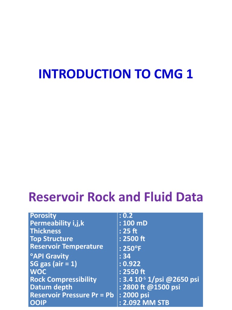 CMG 1 | PDF | Petroleum Reservoir | Permeability (Earth Sciences)