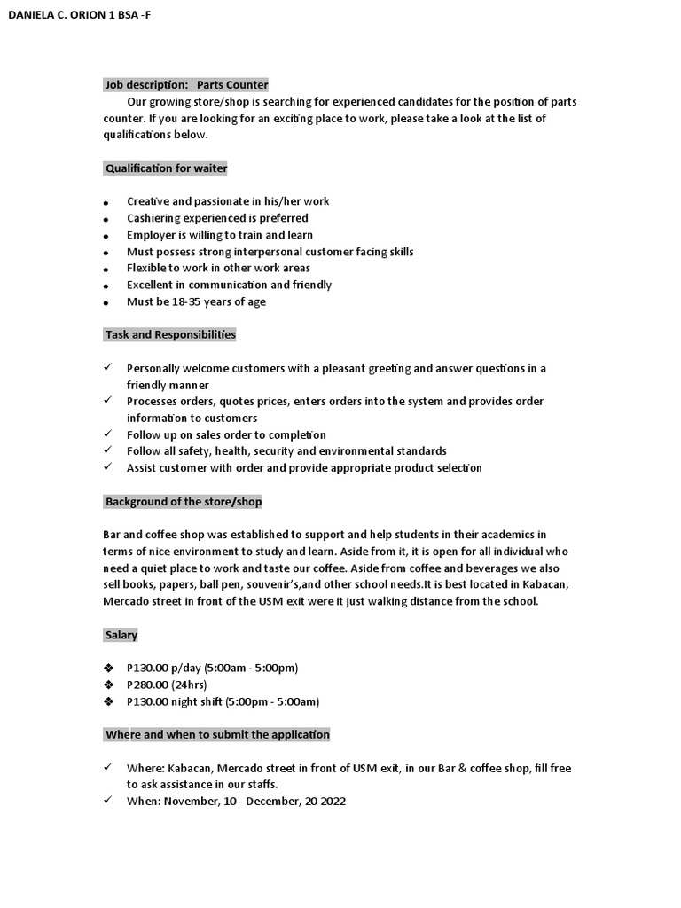 Parts Counter Job Opening in Kabacan | PDF | Career & Growth