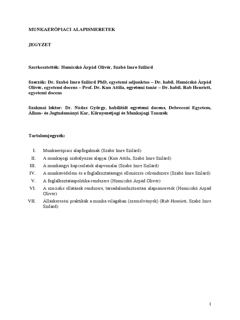 Munkaeőpiaci Alapismeretek - Jegyzet - 2021 - 12 | PDF