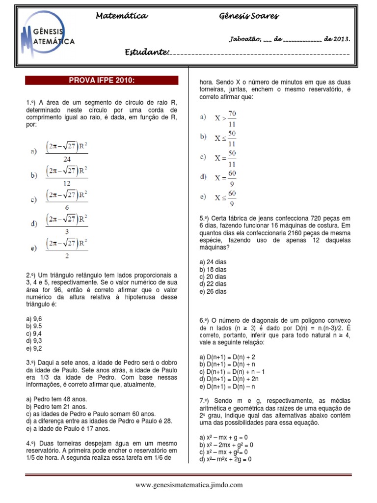Prova Ifpe 2010 | PDF | Triângulo | Números