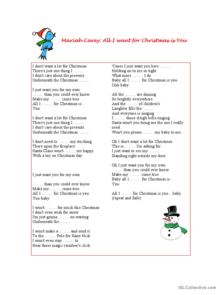 Listening Exercise (Mariah Carey - All I Want For Christmas Is You) | PDF