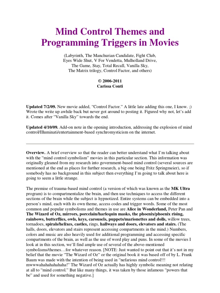 Mind Control Themes and Programming Triggers in Movies | PDF